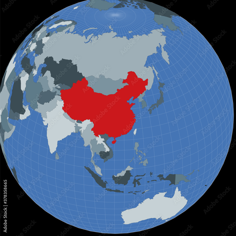 Shape of the China in context of neighbour countries. Country ...