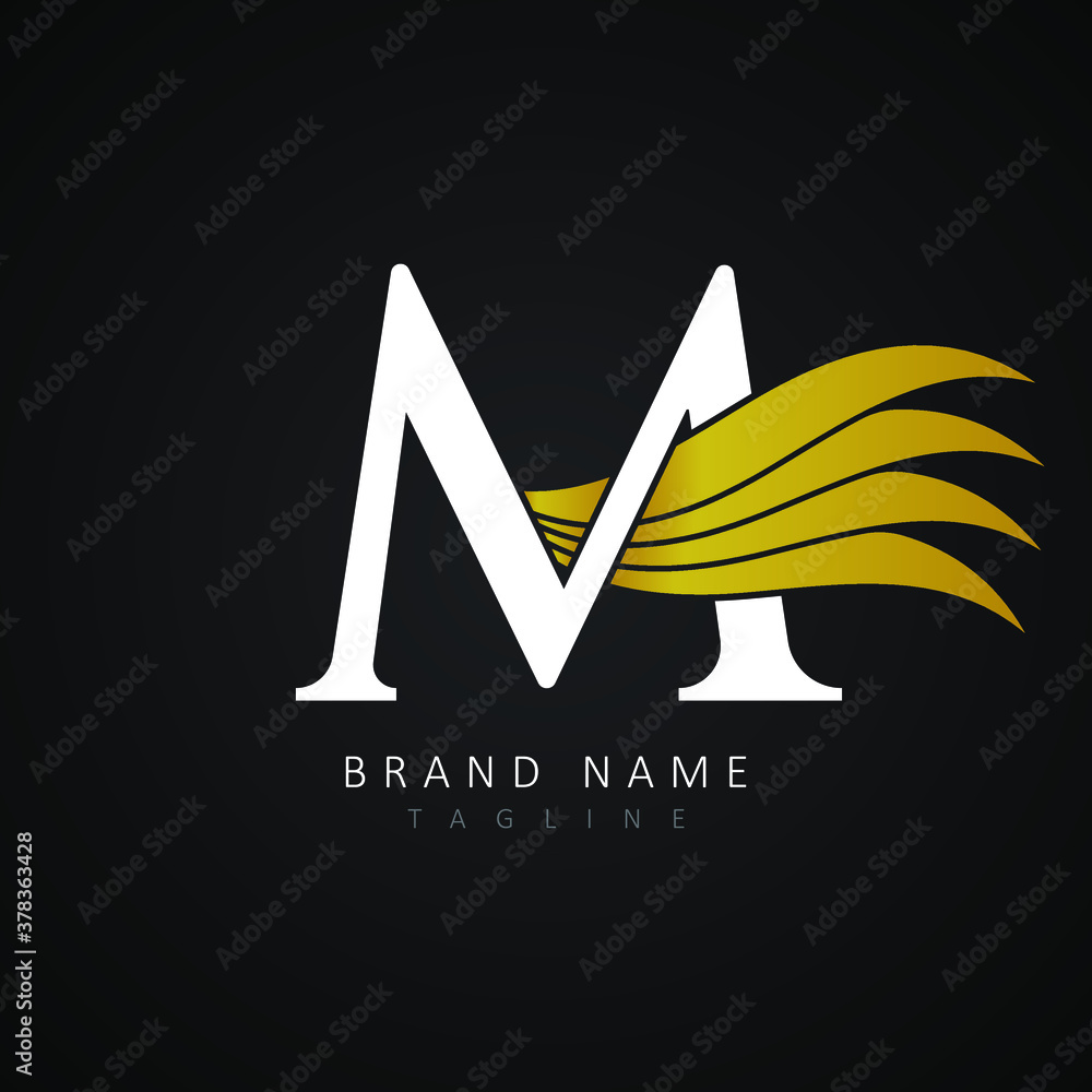Letter M Logo with Golden Wing Icon, Initial M Wing Logo, Vector Stock ...