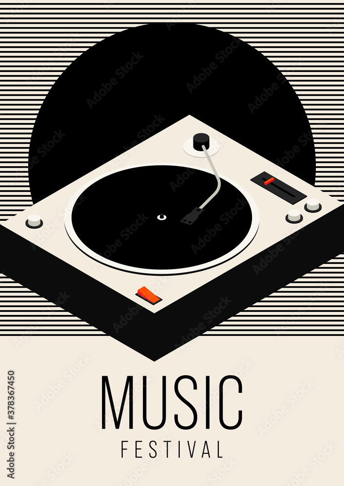 Music poster design template background with isometric portable ...