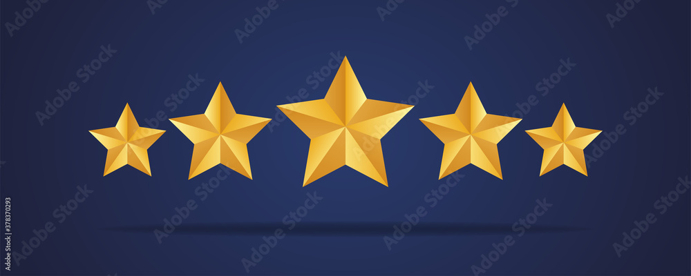 Five golden realistic stars. Vector golden 3d isolated five stars on ...
