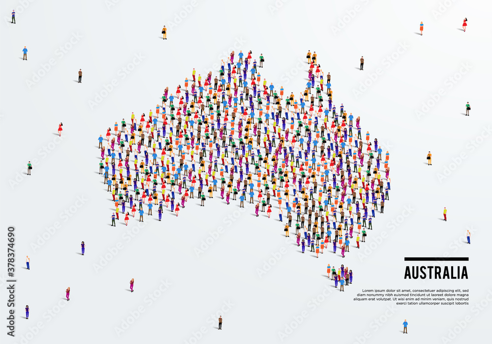 Australia Map. Large group of people form to create a shape of ...