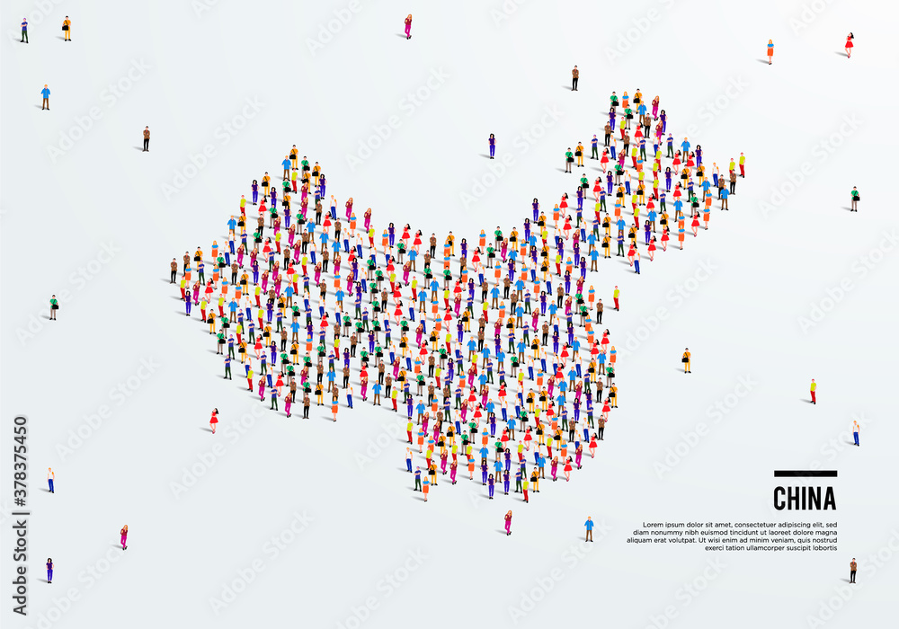 China Map. Large group of people form to create a shape of China Map ...