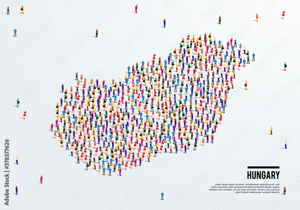 Hungary Map. Large group of people form to create a shape of Hungary ...