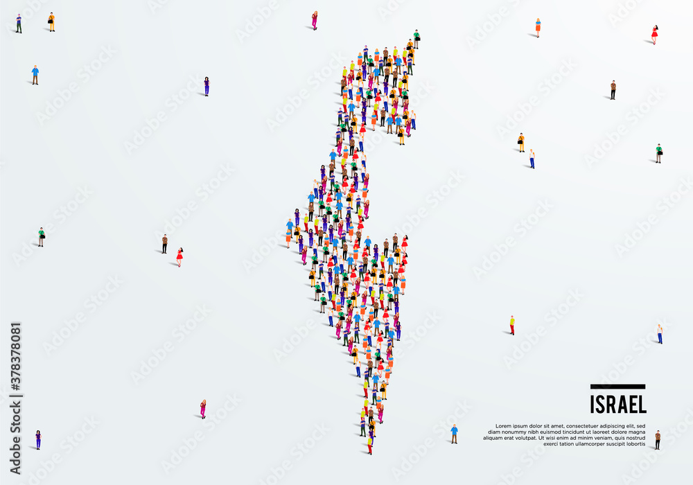 Israel Map. Large group of people form to create a shape of Israel Map ...