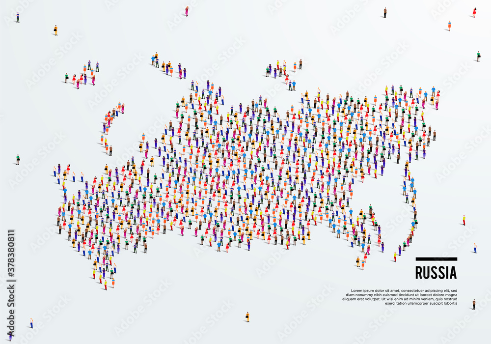 Russia Map. Large group of people form to create a shape of Russia Map ...
