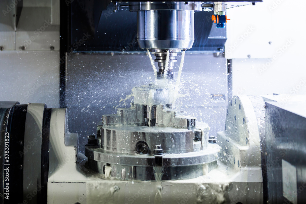 Photo & Art Print a process of industrial wet milling in 5-axis cnc ...