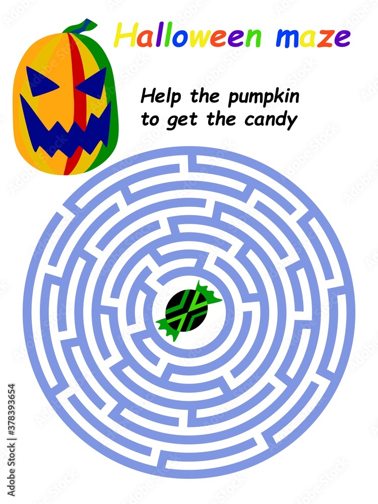 Help the pumpkin to get the candy halloween labyrinth stock vector ...