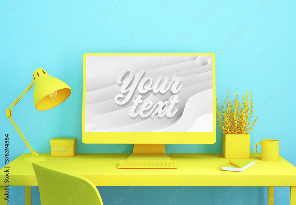 Yellow Desktop Mockup and Text Effect Stock Template | Adobe Stock