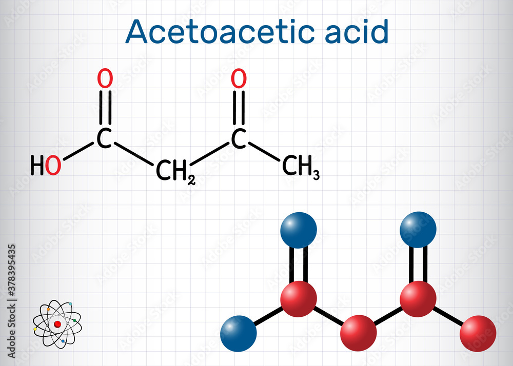 Acetoacetic acid, diacetic, oxobutanoic acid molecule. It is a ketone ...