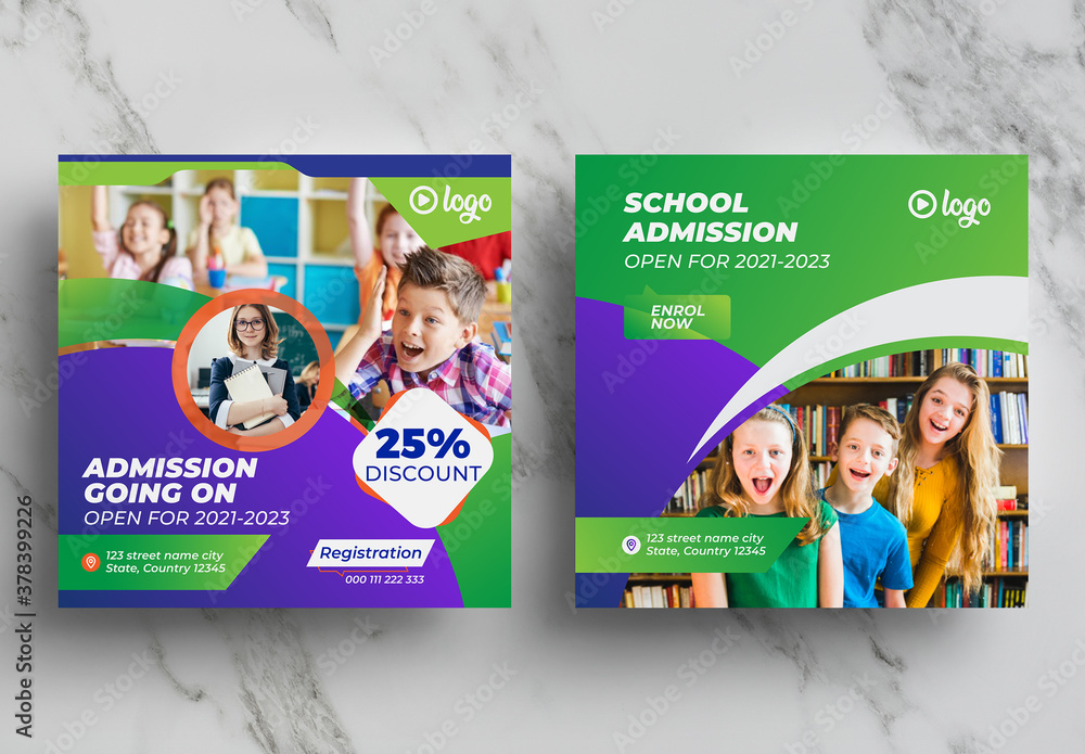 Kindergarten Admission Social Media Banner Pack Stock Template | Adobe ...