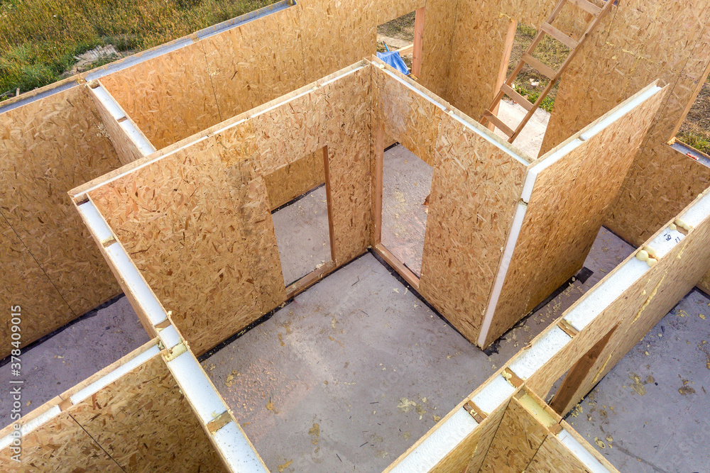 Construction of new and modern modular house. Walls made from composite ...