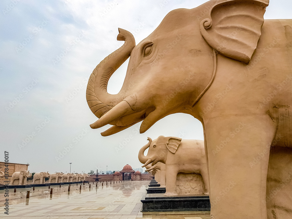 December 6, 2019, Lucknow,India : The elephant stone statues of ...