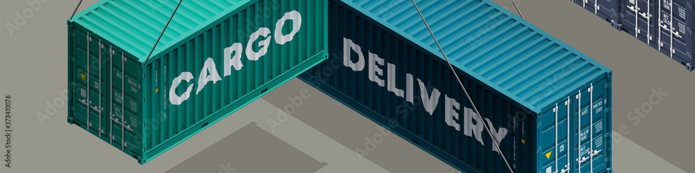 3D Isometric shipping cargo 20 and 40 ft container with closed doors ...