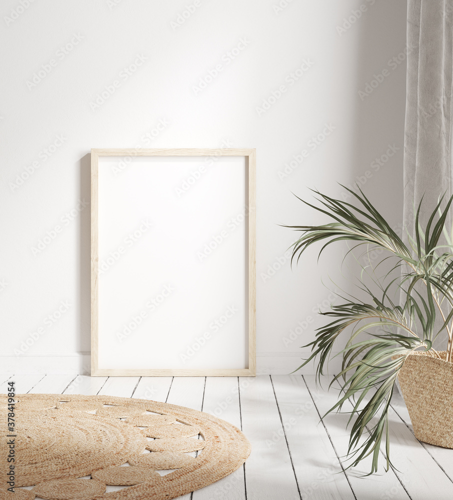Mock up frame with minimal decor close up in home interior background ...