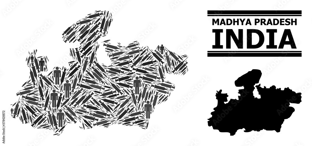 Virus therapy mosaic and solid map of Madhya Pradesh State. Vector map ...