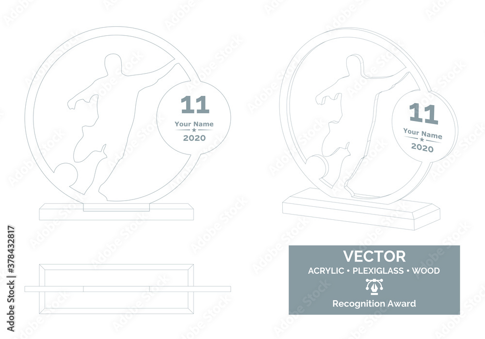 Football player trophy vector template, Soccer player trophy template ...