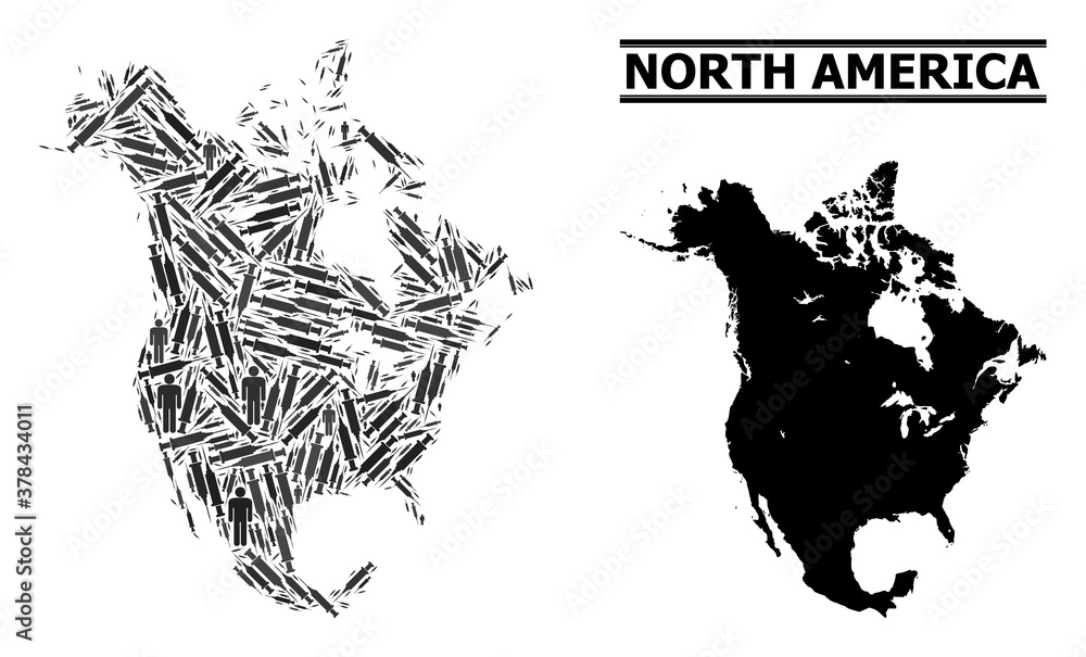 Inoculation mosaic and solid map of North America. Vector map of North ...