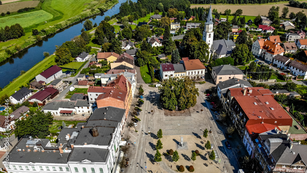 rynek, Stary Bohumin i rzeka Odra z lotu ptaka Stock Photo | Adobe Stock