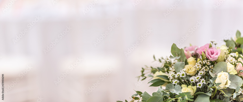 Detail of a flower bouquet situated in the right bottom side of the ...