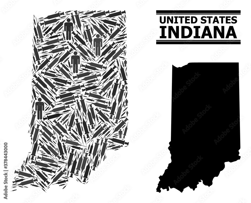 Virus therapy mosaic and solid map of Indiana State. Vector map of ...