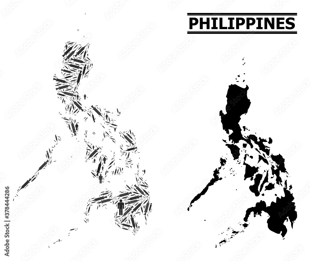 Covid-2019 Treatment mosaic and solid map of Philippines. Vector map of ...
