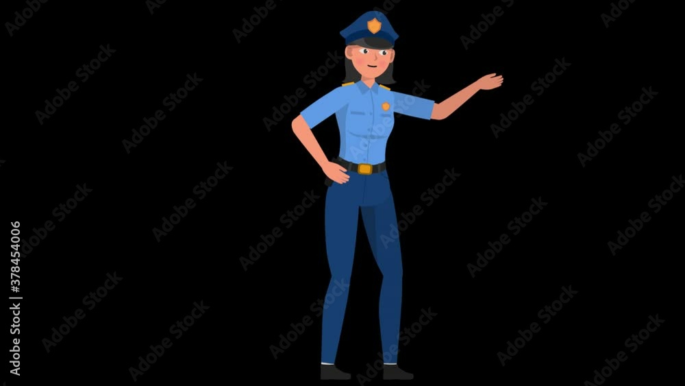 Cartoon female police characters talking on an alpha channel background ...