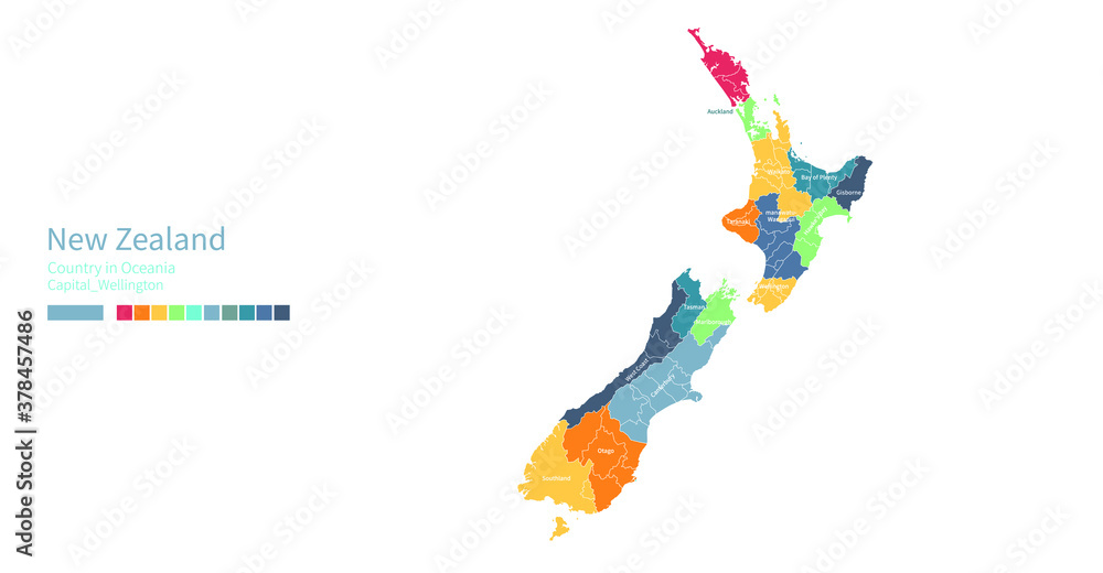 New Zealand map. Colorful detailed vector map of the Asia, Oceania ...