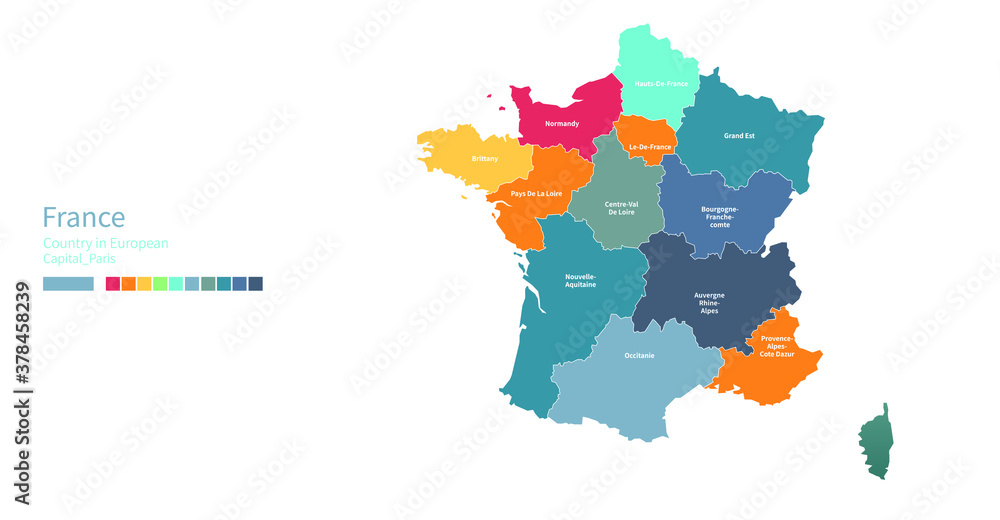 France map. Colorful detailed vector map of the Europe country. Stock ...