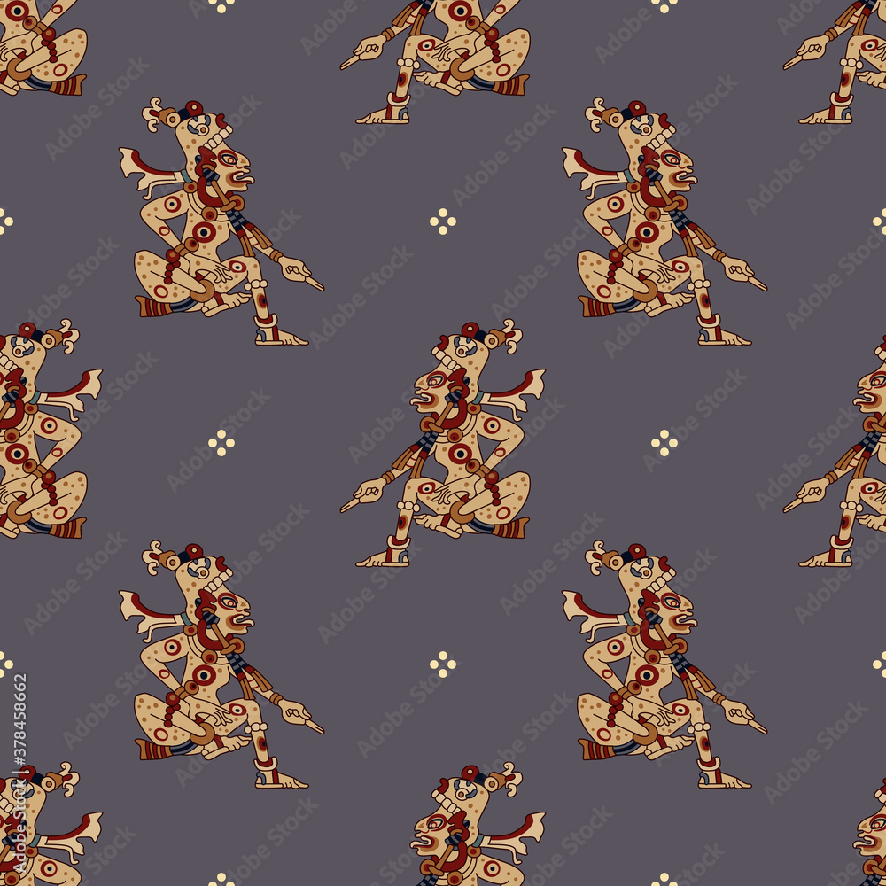 Seamless ethnic pattern with Mayan goddesses. Native American art of ...