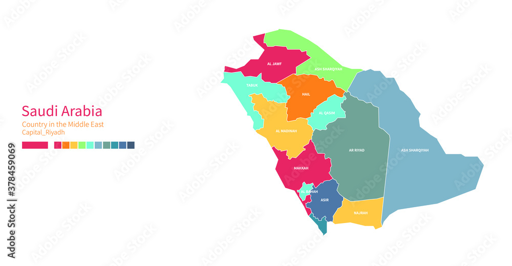 Saudi Arabia map. Colorful detailed vector map of the Arab, Middle East ...