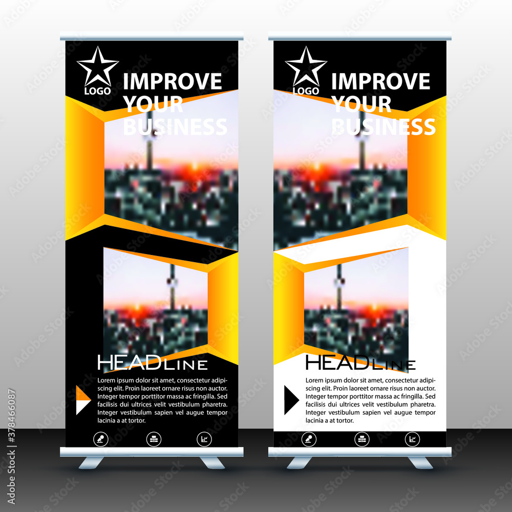oll Up banner stand. Presentation concept. Black Yellow Corporate ...
