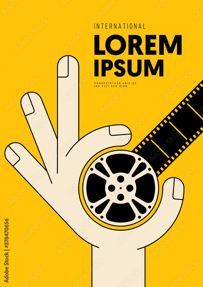 Movie and film poster design template background with human hand ...