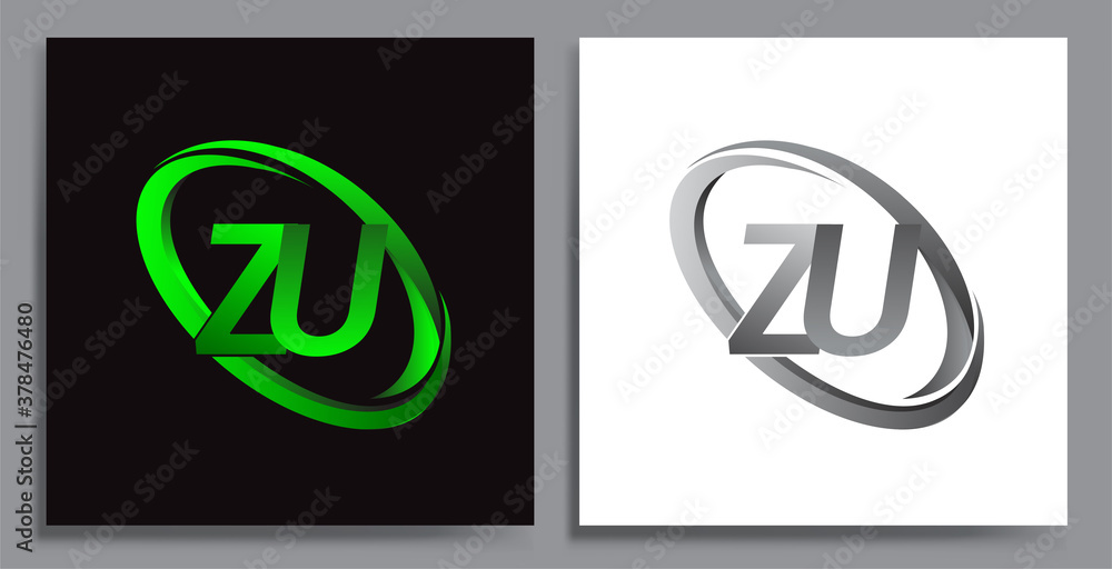 letter ZU logotype design for company name colored Green swoosh and ...