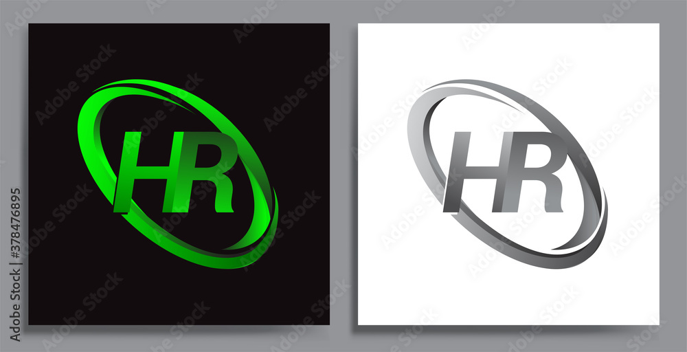 letter HR logotype design for company name colored Green swoosh and ...