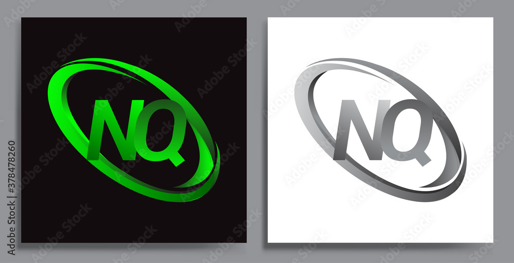 letter NQ logotype design for company name colored Green swoosh and ...