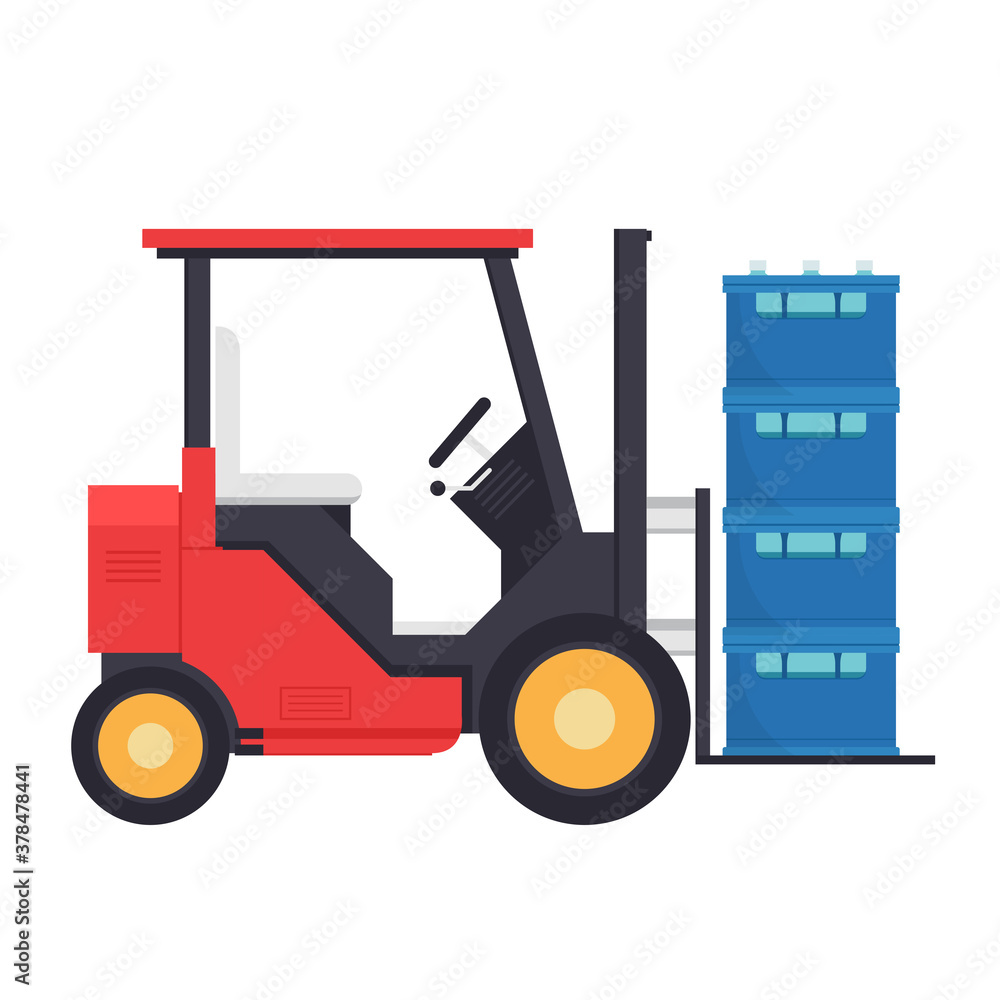 Vetor de Forklift cartoon vector. Crate cartoon vector. free space for ...