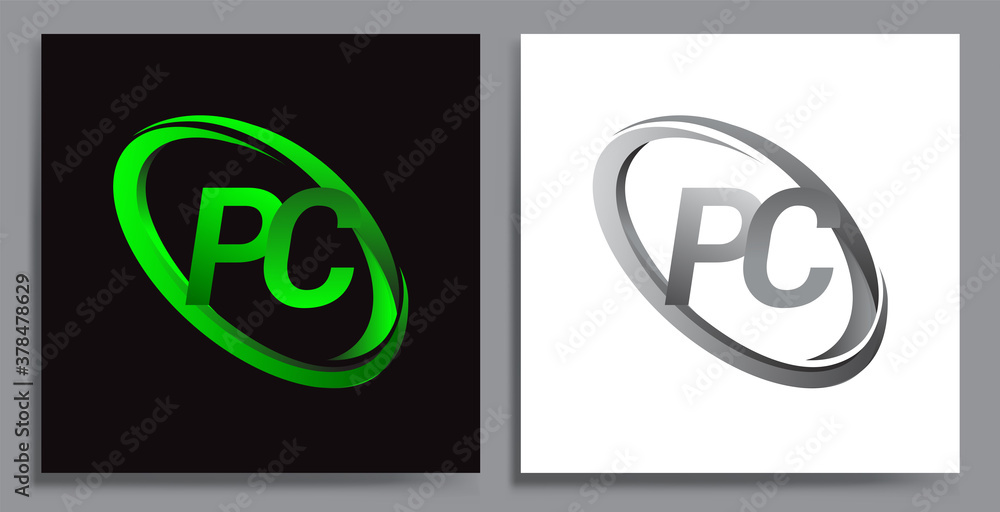 letter PC logotype design for company name colored Green swoosh and ...