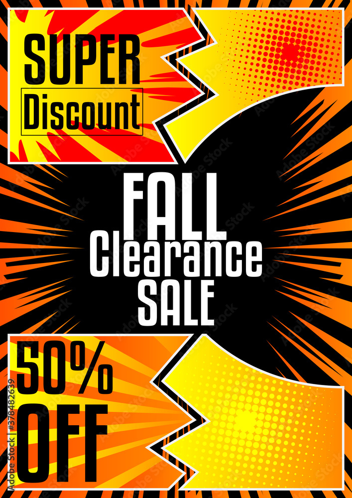 Comic book Autumn, Fall sale social media post design. Cartoon colored ...