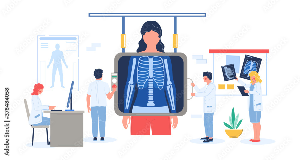 Fluorography exam of patient female in hospital flat vector ...