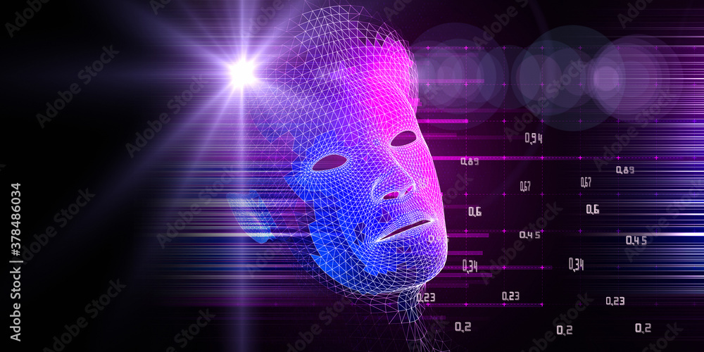 Machine learning. Polygonal technology background with wireframe head ...