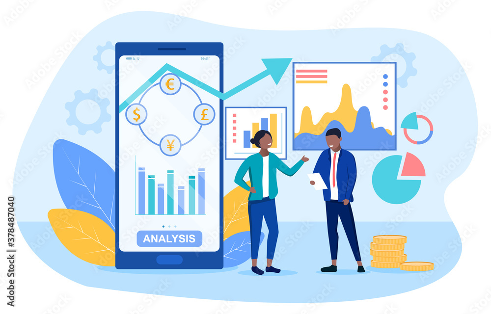 Data Analysis with business colleagues in discussion over statistical ...