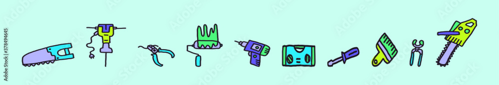 set of pneumatic and tools icon design template with various models ...