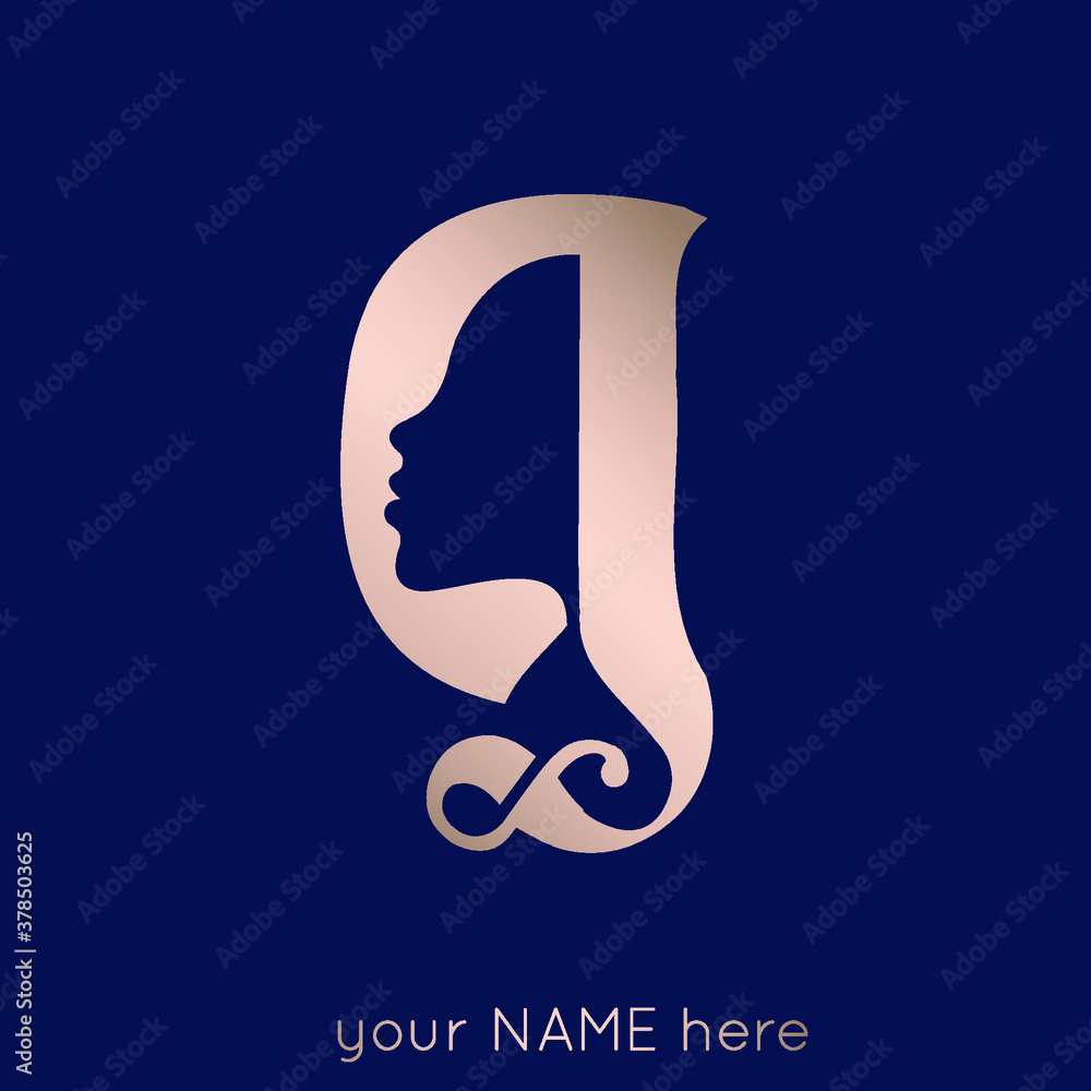 Letter Q and woman face silhouette.Beauty and hair salon logo.Cosmetics ...