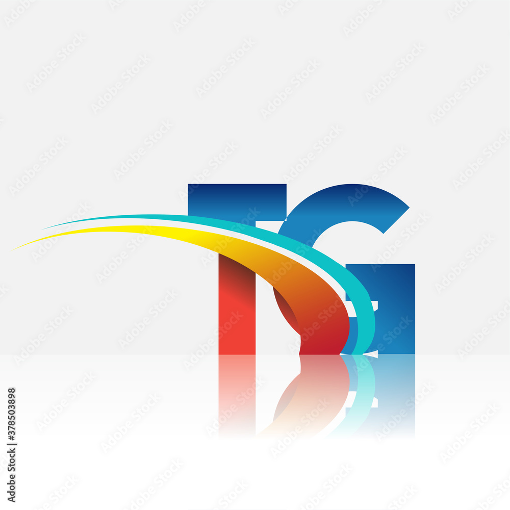 initial letter TG logotype company name colored red and blue and swoosh ...