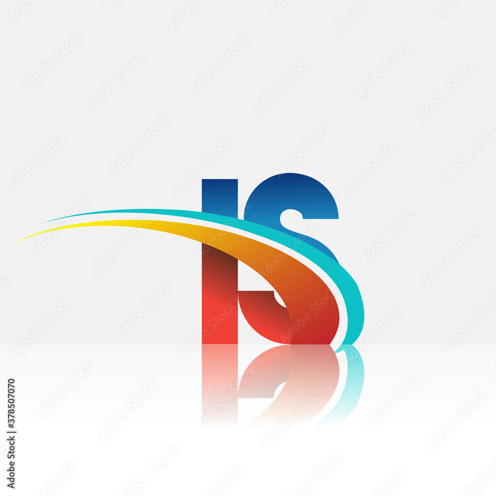 initial letter IS logotype company name colored red and blue and swoosh ...