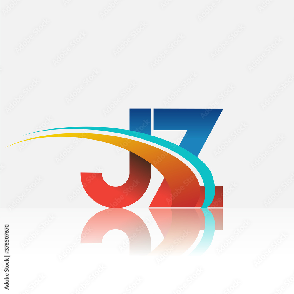 initial letter JZ logotype company name colored red and blue and swoosh ...