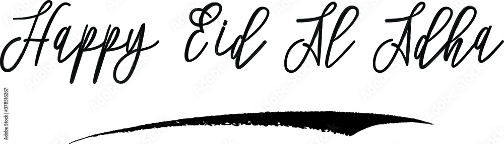 Happy Eid Al Adha Handwritten Calligraphy Black Color Text On White ...
