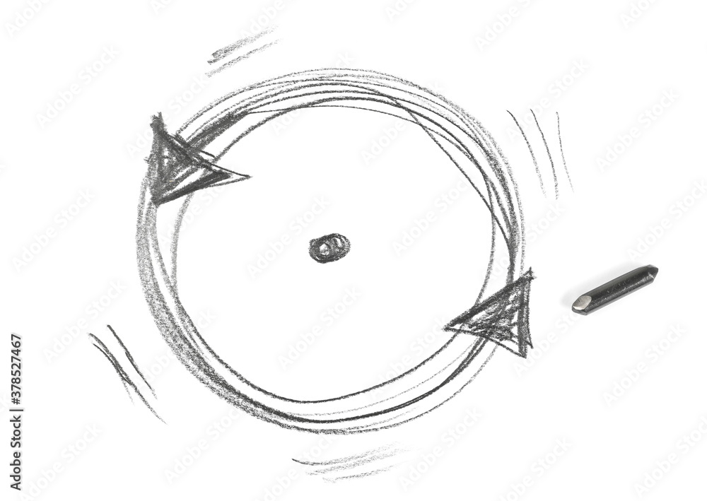 Graphite stick hatching of turning circle with arrows sketching ...