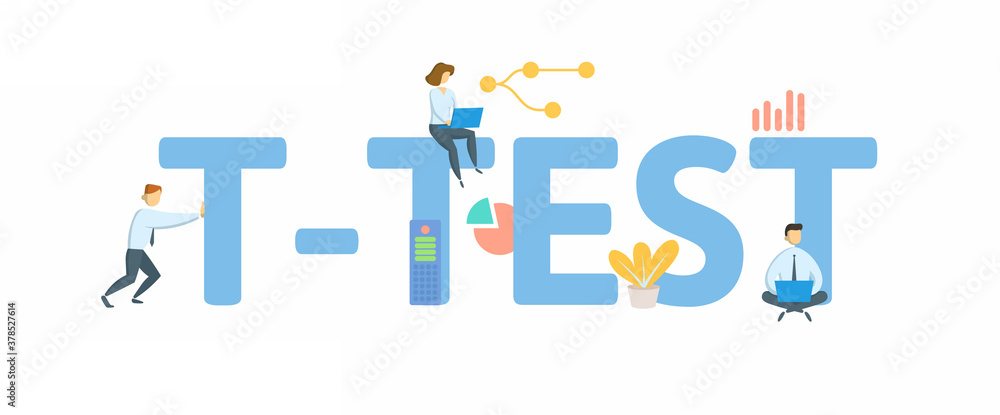 T-test, type of inferential statistic. Concept with keyword, people and ...