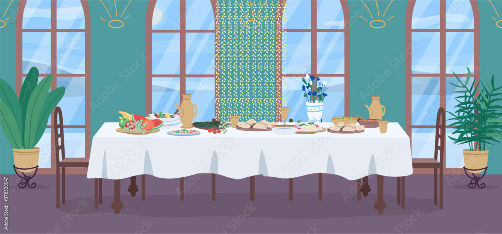 Traditional indian meal flat color vector illustration. Holiday ...